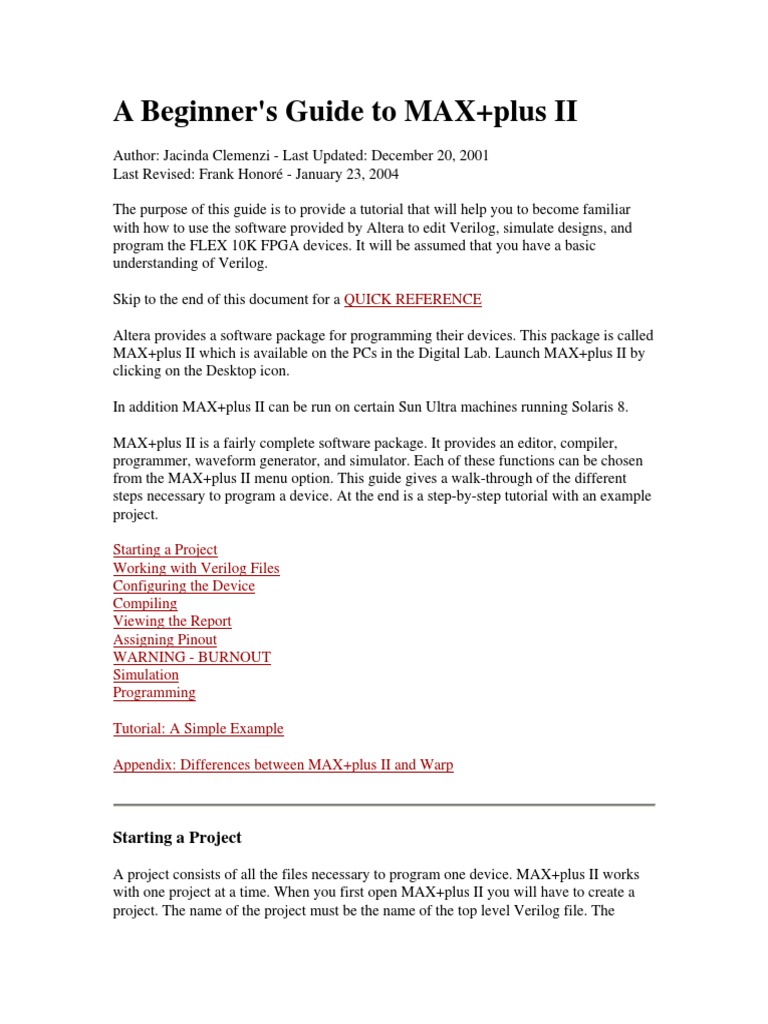 A Beginner's Guide To MAX+plus II: Quick Reference | PDF | Field ...