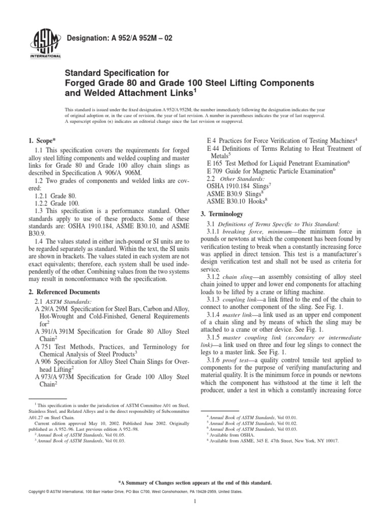 A 952A 952M - Forged Grade 80 and Grade 100 Steel Lifting Componentsand ...