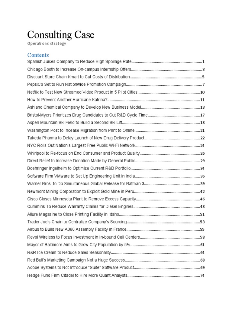 Consulting Case Operations Strategy | PDF | Pepsi Co | Emergency Management