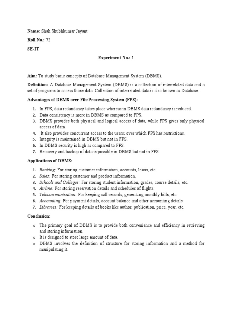 DBMS Experiment - 1 | PDF