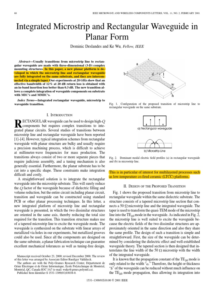 Substrate Integrated Waveguide Paper | PDF | Waveguide | Applied And Interdisciplinary Physics