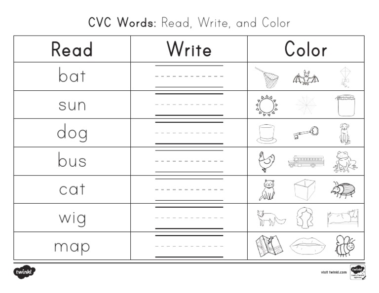 CVC Words Read Write and Color Activity | PDF