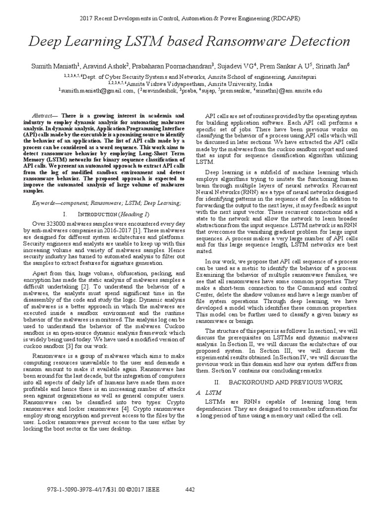 Deep Learning LSTM Based Ransomware Detection. 2019 Recent Developments ...