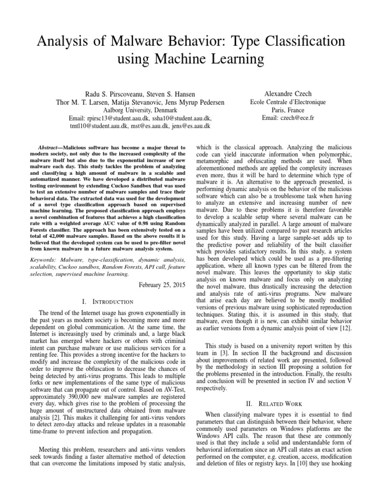 Analysis of Malware Behavior: Type Classification Using Machine ...