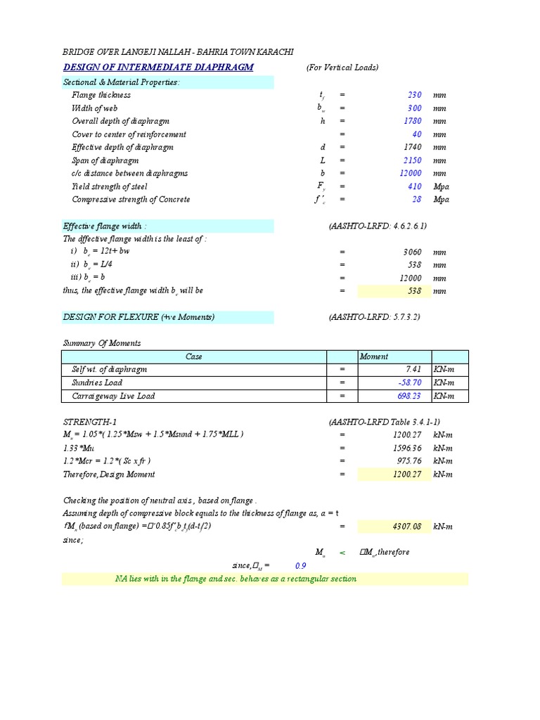 Design of Intermediate Diaphragm for Bridge over Langeji Nallah in ...