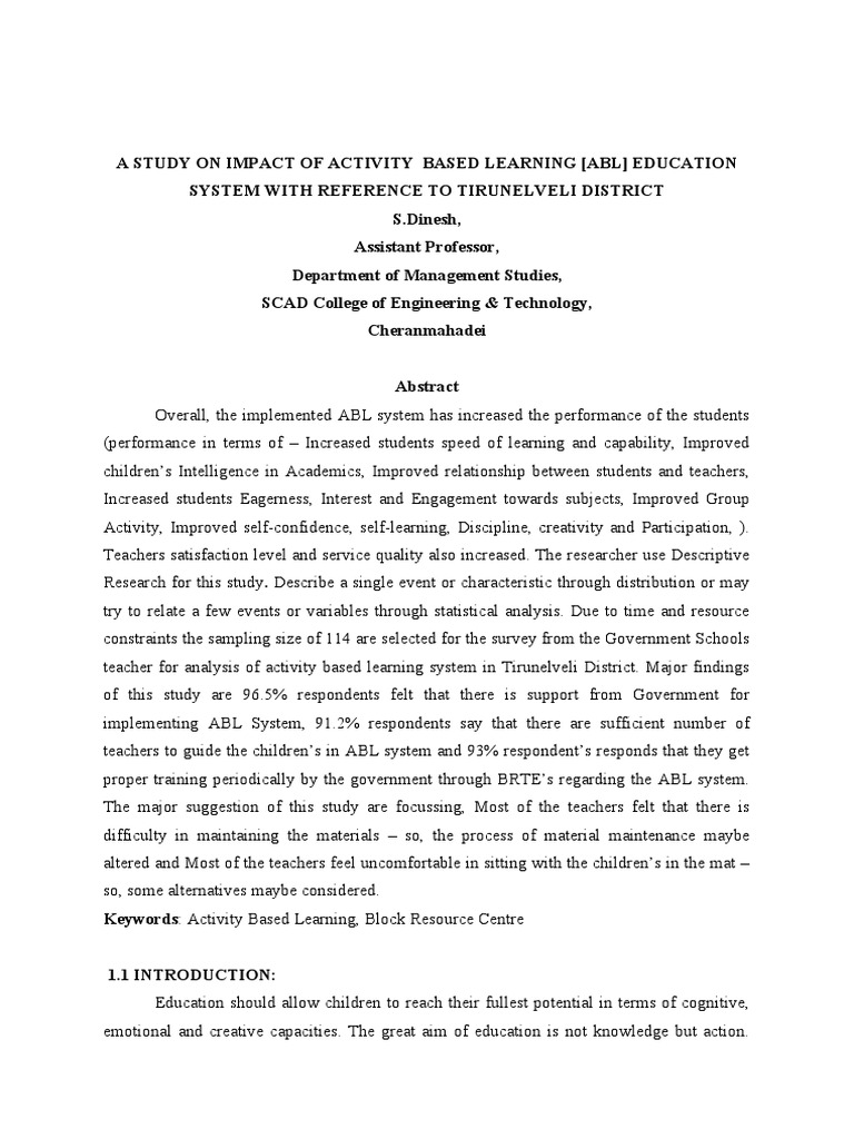 Activity Based Learning | PDF | Teachers | Sampling (Statistics)