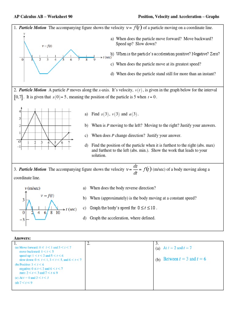 Worksheet 90 - Pos - Vel - Acc - Graphs | PDF | Acceleration | Velocity