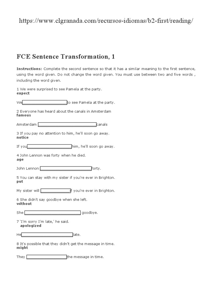 FCE Sentence Transformation 1 | PDF | Art | Poetry
