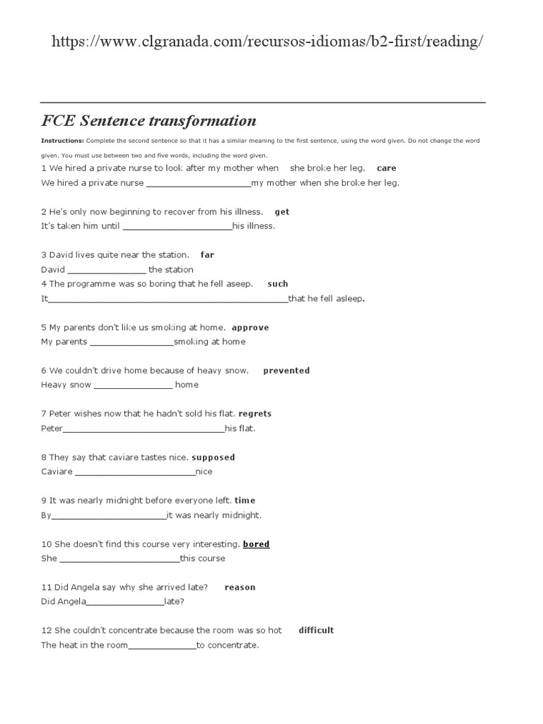 FCE Sentence Transformation 2 | PDF