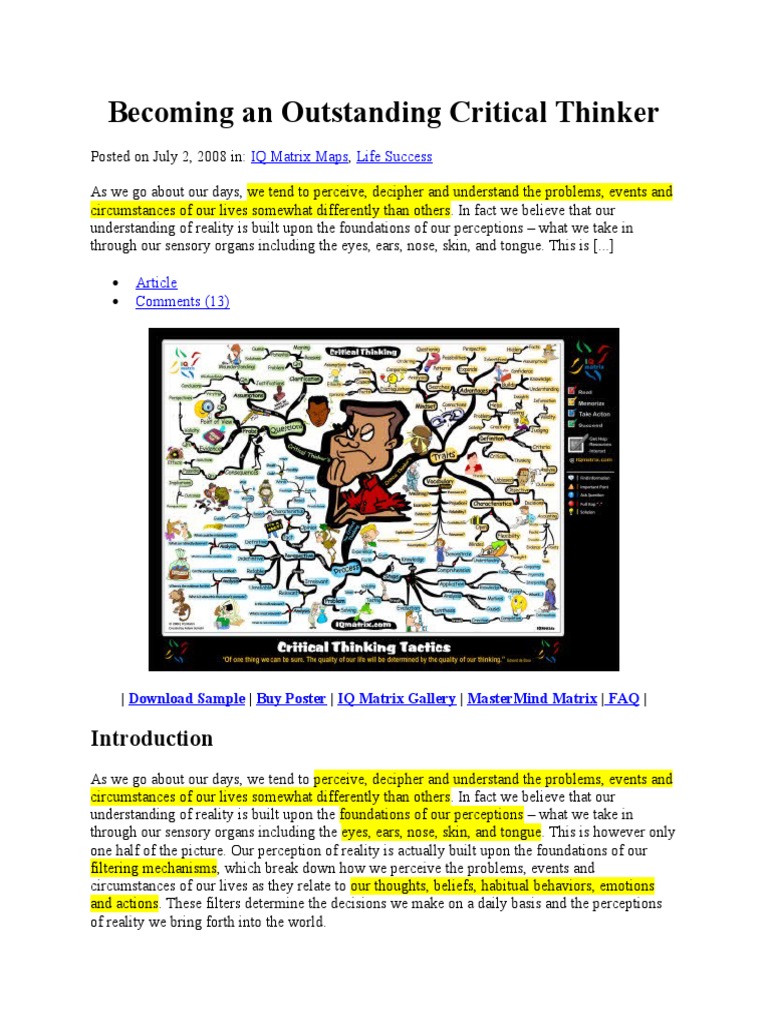 Becoming An Outstanding Critical Thinker | PDF | Critical Thinking ... Becoming An Outstanding Critical Thinker | PDF | Critical Thinking ...