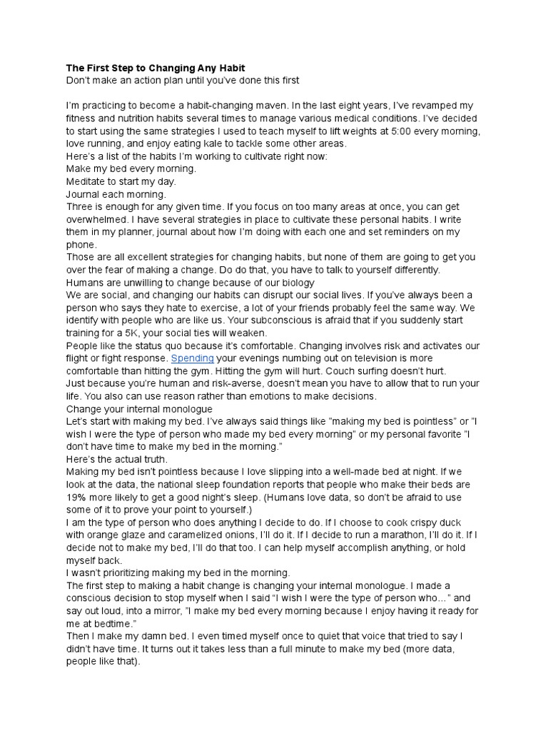 The First Step To Changing Any Habit | PDF | Self-Improvement