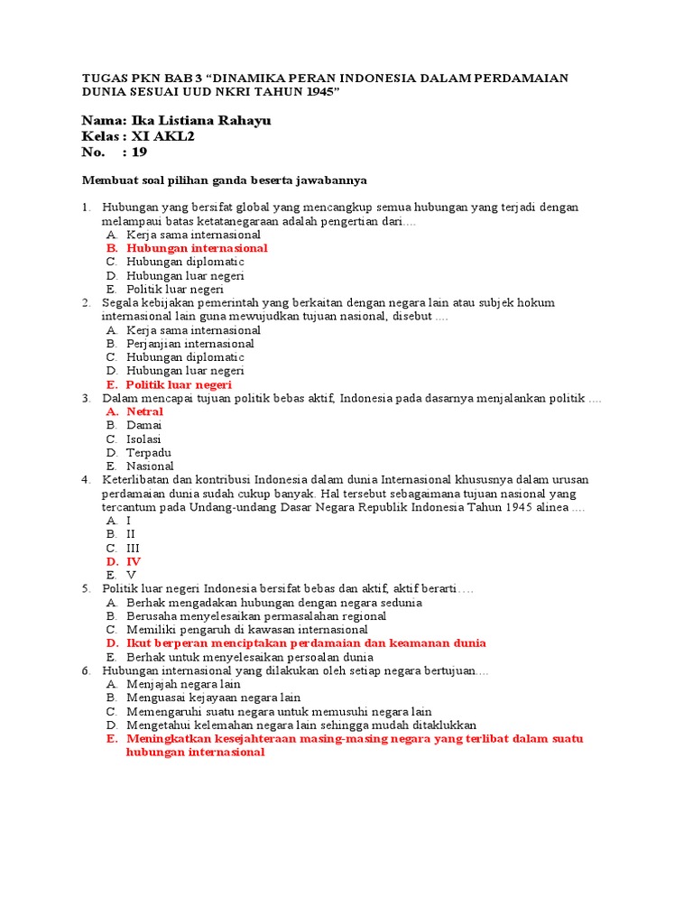 Tugas PKN Bab 3 Soal Pilgan | PDF