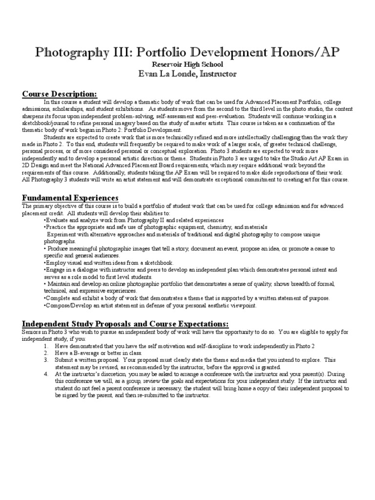 Advanced Photography Portfolio Development | PDF | Advanced Placement ...