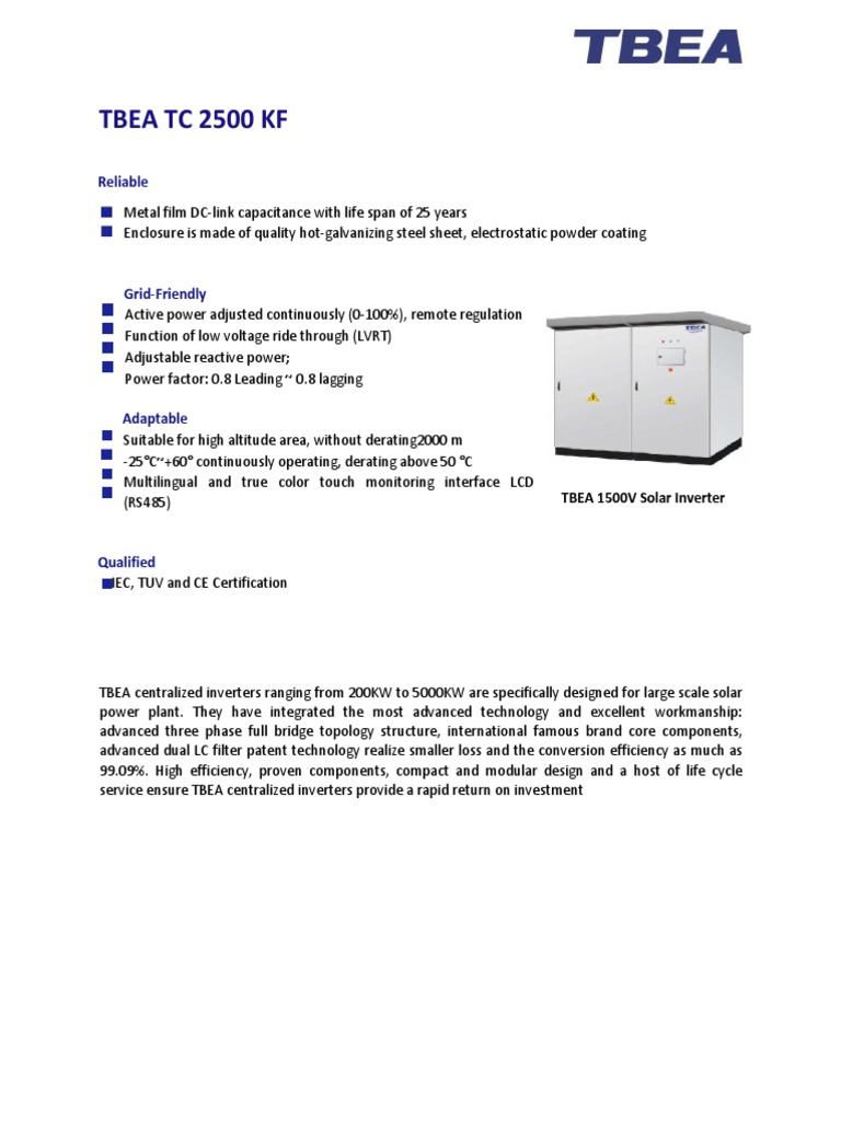 TBEA TC 2500KF Datasheet | PDF | Power Inverter | Alternating Current