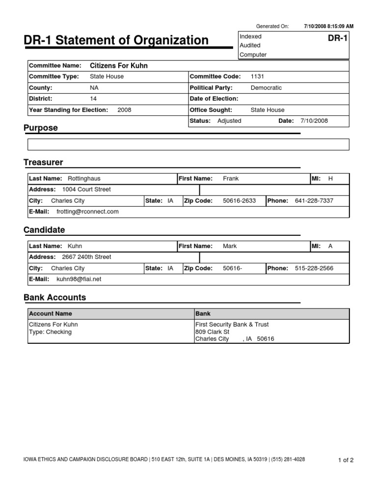 Kuhn, Mark - Citizens For Kuhn - 1131 - DR1 | PDF | Iowa | Political Action Committee