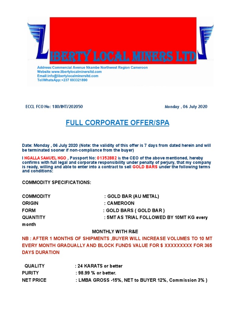 MT760 - GOLD FCO Liberty Local Miners LTD - MT 760 (5 - 10 MT) | PDF ...