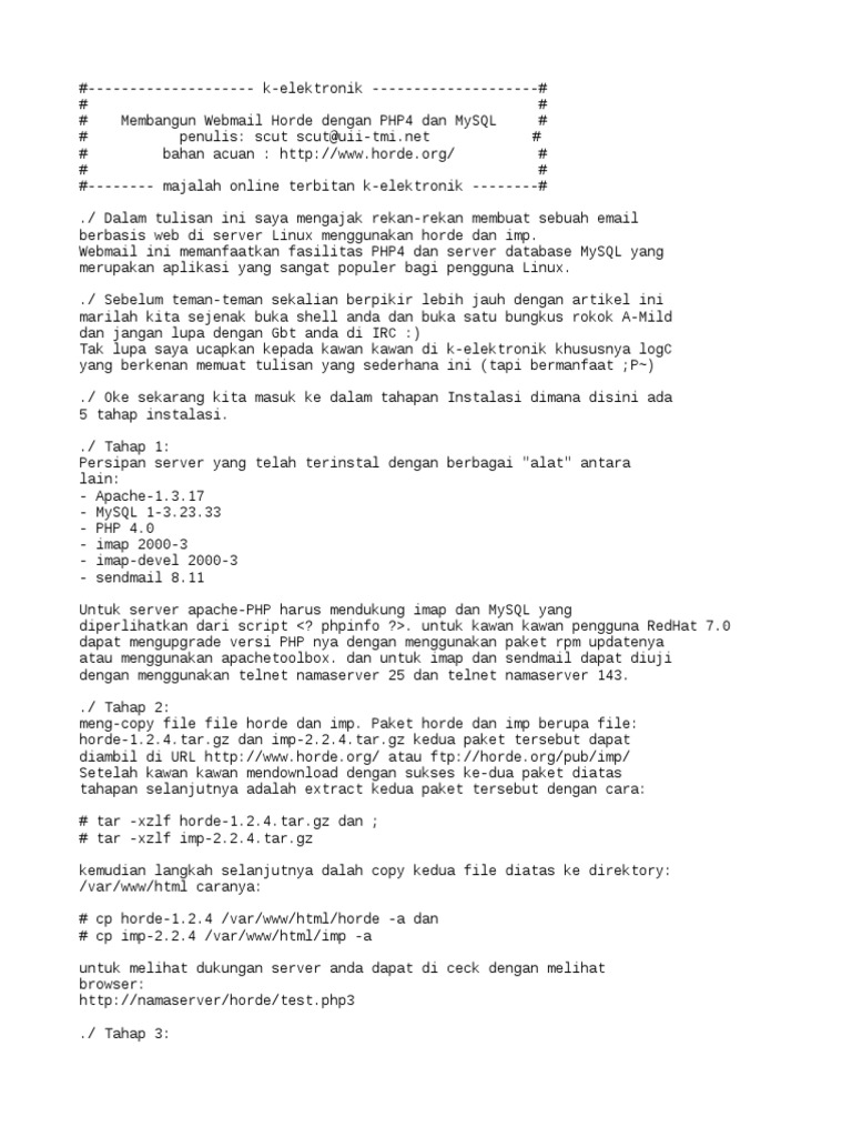 Membangun Webmail Horde Dengan PHP4 Dan MySQL | PDF | Komputer