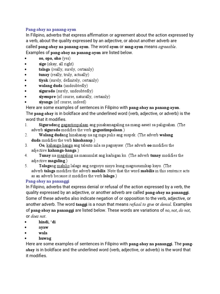 Pang-Abay Na Panang-Ayon | PDF | Adverb | Lexical Semantics