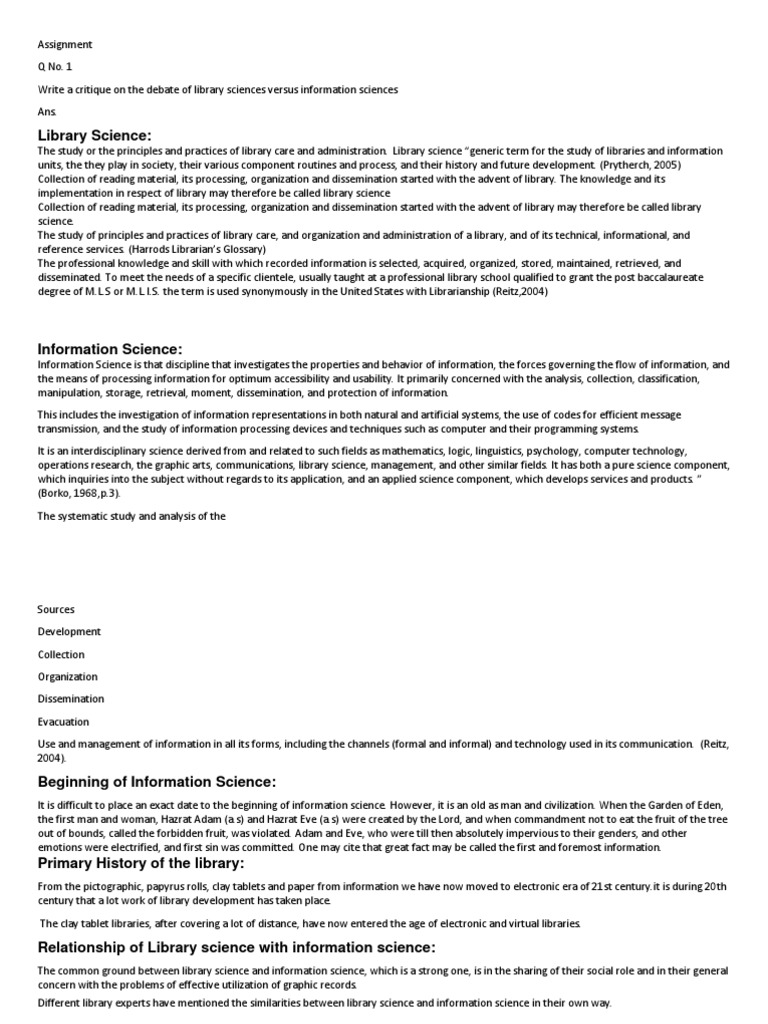 Library vs. Information Science Debate | PDF | Library Science ...