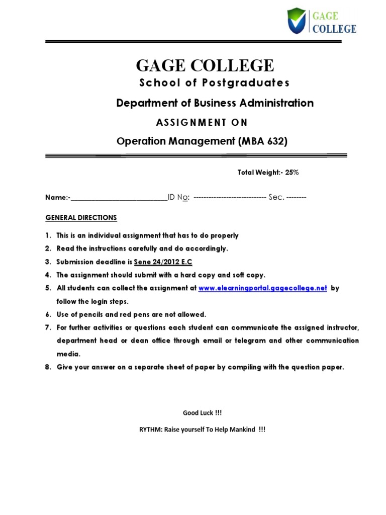 Operation Management Assignment Guide | PDF | Business | Paper And ...
