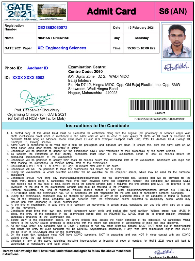 Admit Card: Instructions To The Candidate | PDF | Business | Computing ...