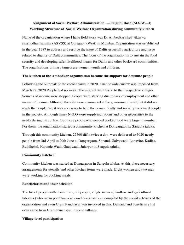 Assignment of Social Welfare Administration Community Kitchen | PDF ...