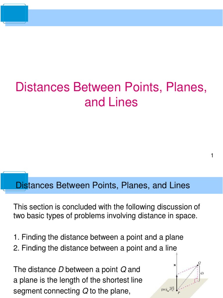 LEC6 - Distances Between Points and A Line and Surfaces in Space | PDF ...