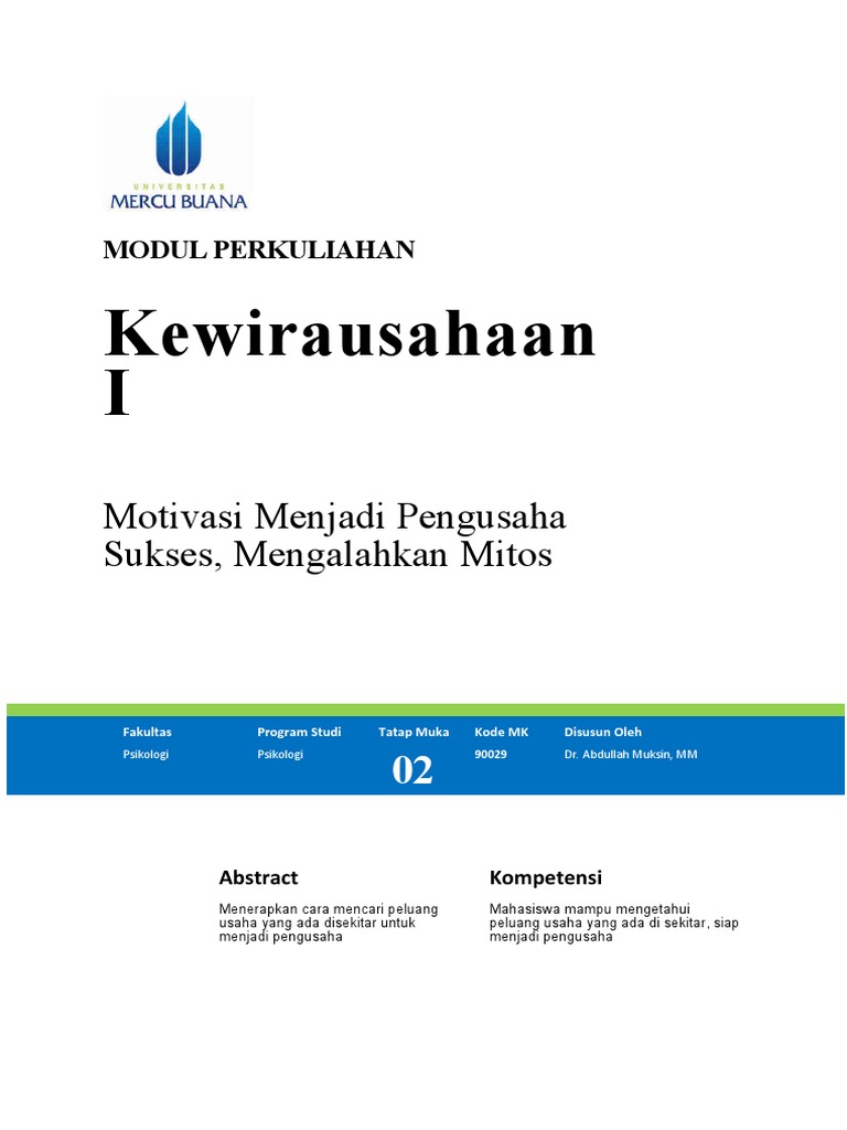 Modul Kewirausahaan I (TM2) | PDF | Pengembangan Diri