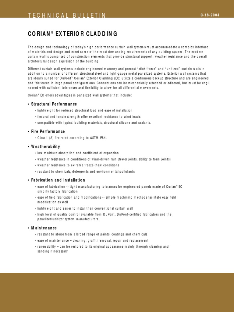 Corian Exterior Cladding: Technical Bulletin | PDF | Wall | Building ...