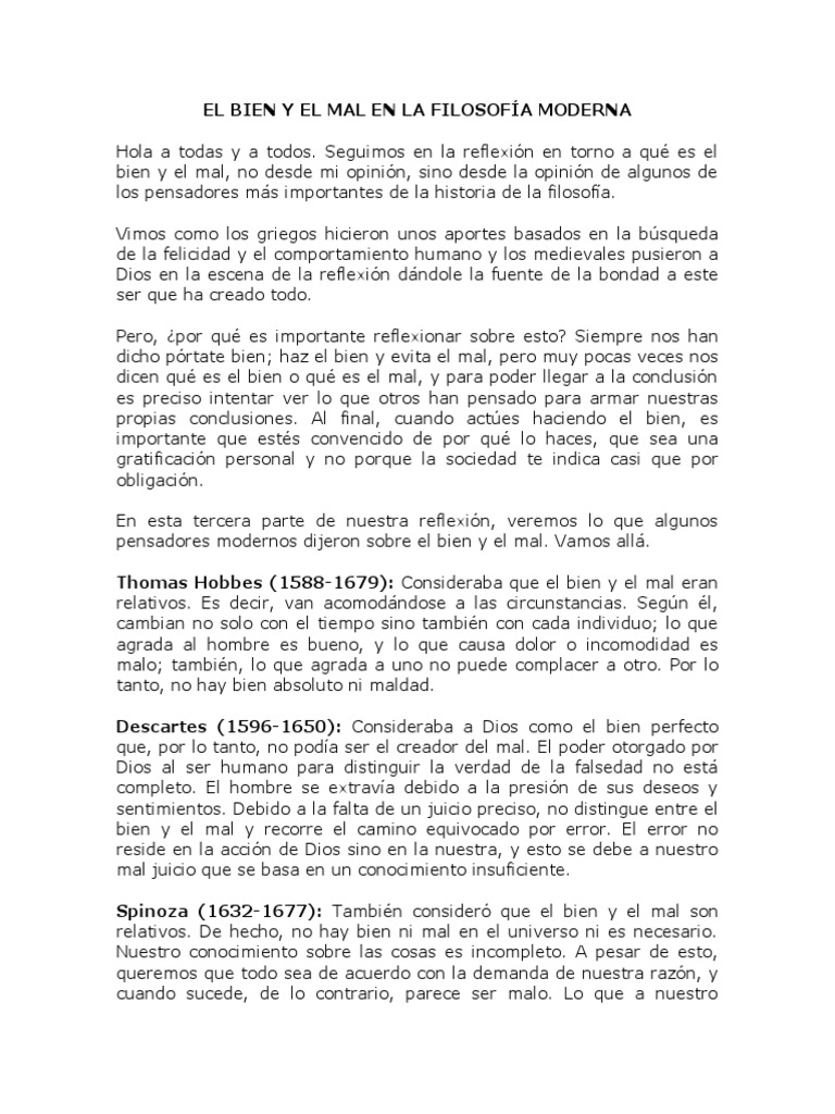El Bien y El Mal en La Filosofía Moderna | PDF | Mal | Immanuel Kant