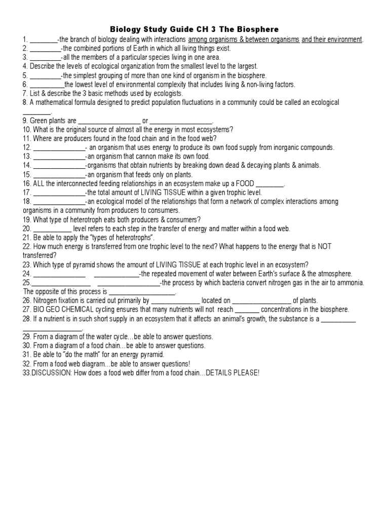 Biology Study Guide CH 3 The Biosphere | PDF | Food Web | Ecology