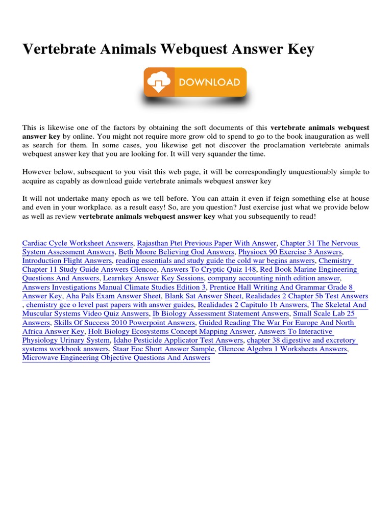 Vertebrate Animals Webquest Answer Key | PDF