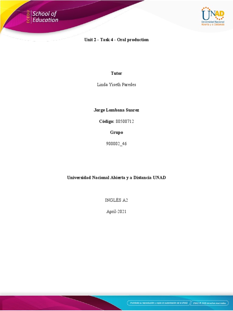 Unit 2 - Task 4 - Oral Production | PDF