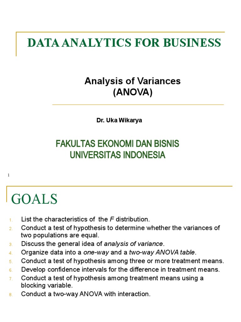 Data Analytics For Business: Analysis of Variances (Anova) | Download ...