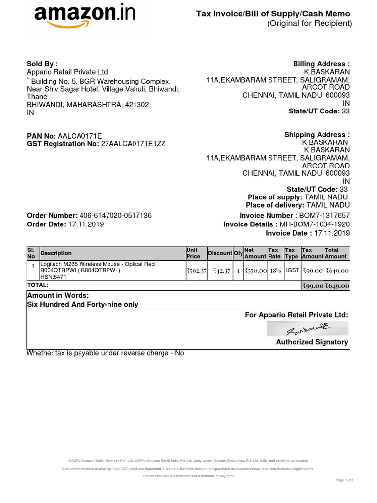 Wireless Mouse - Logitech M235 | PDF | Invoice | Value Added Tax