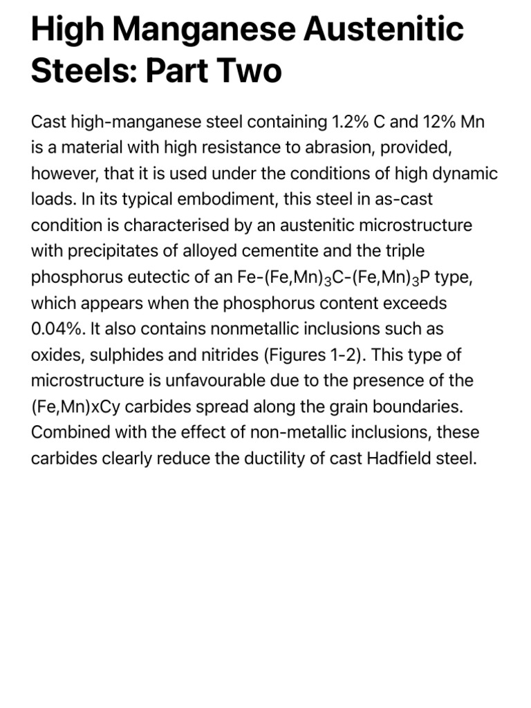 Cast High-Manganese Steel Microstructure Transformation | PDF | Steel ...