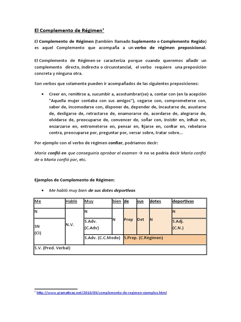 El Complemento de Régimen | PDF | Verbo | Sintaxis