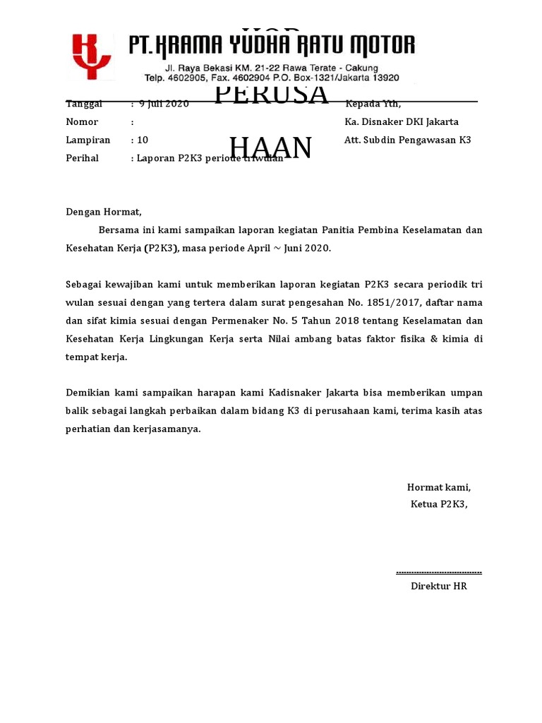 Cover Lap P2K3 Ke Disnaker | PDF