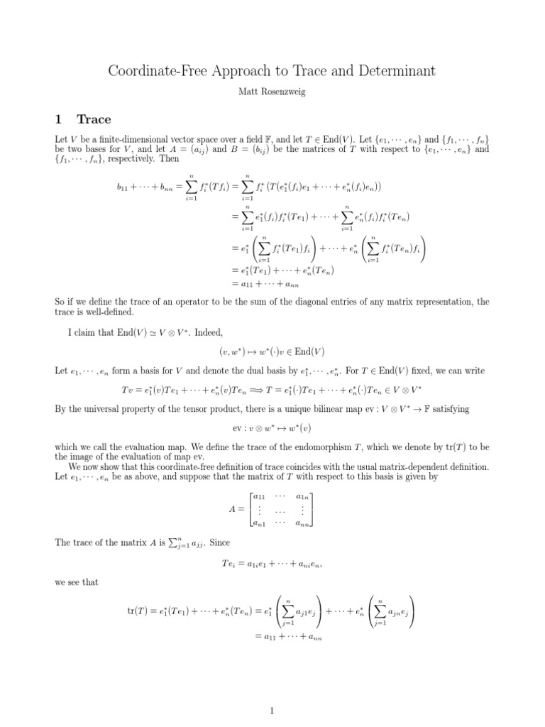 Coordinate-Free Approach To Trace and Determinant | PDF | Determinant ...