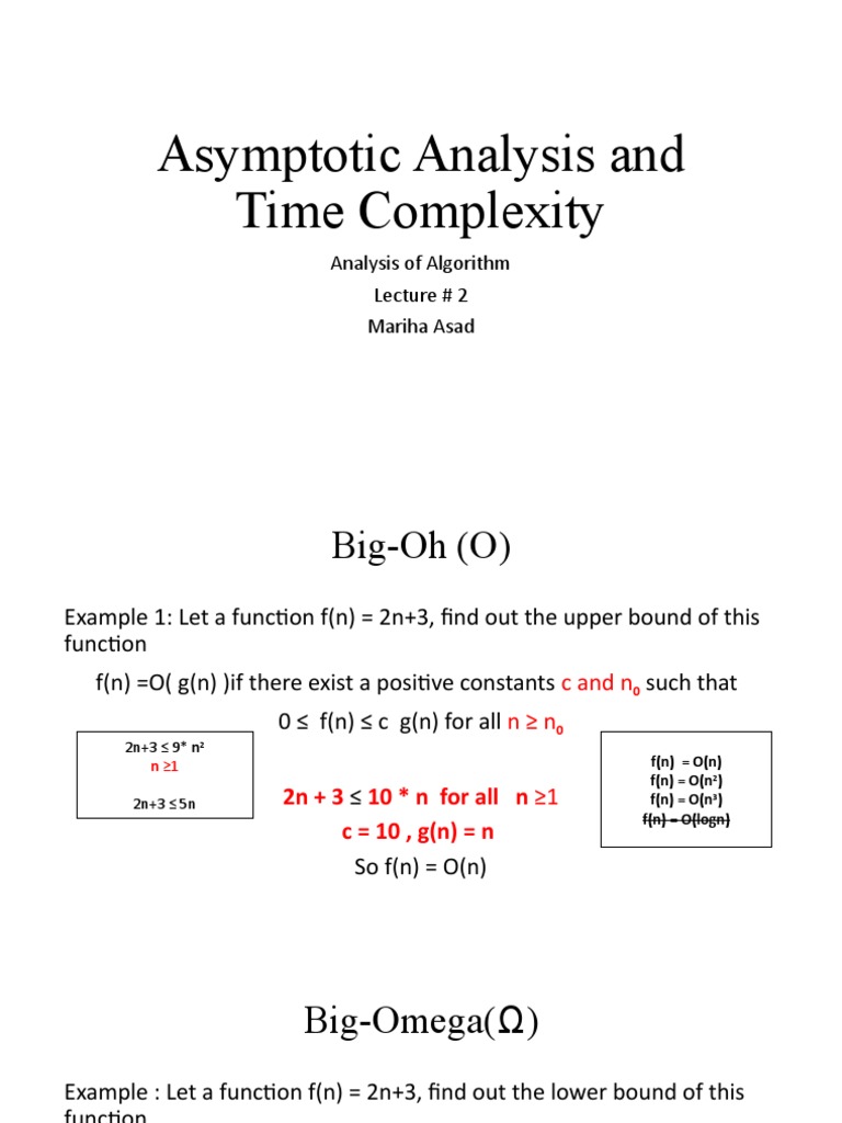 Asymptotic Analysis and Time Complexity: Analysis of Algorithm Lecture # 2 Mariha Asad | PDF ...