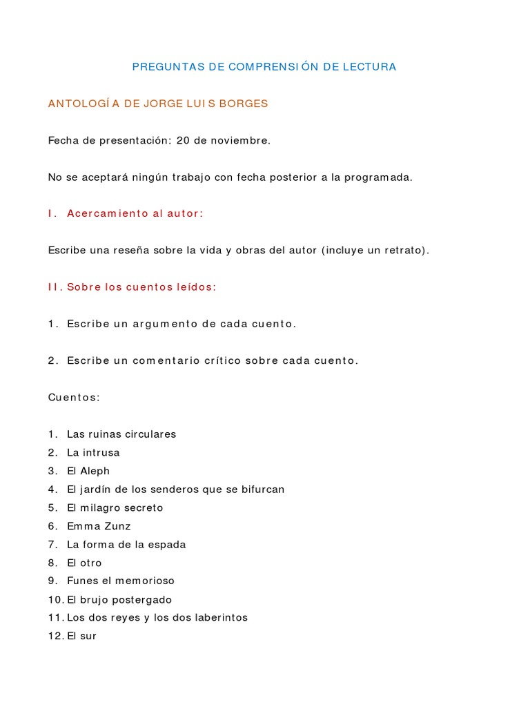Comprensión de Lectura: Borges y sus Cuentos | PDF | Ficción general
