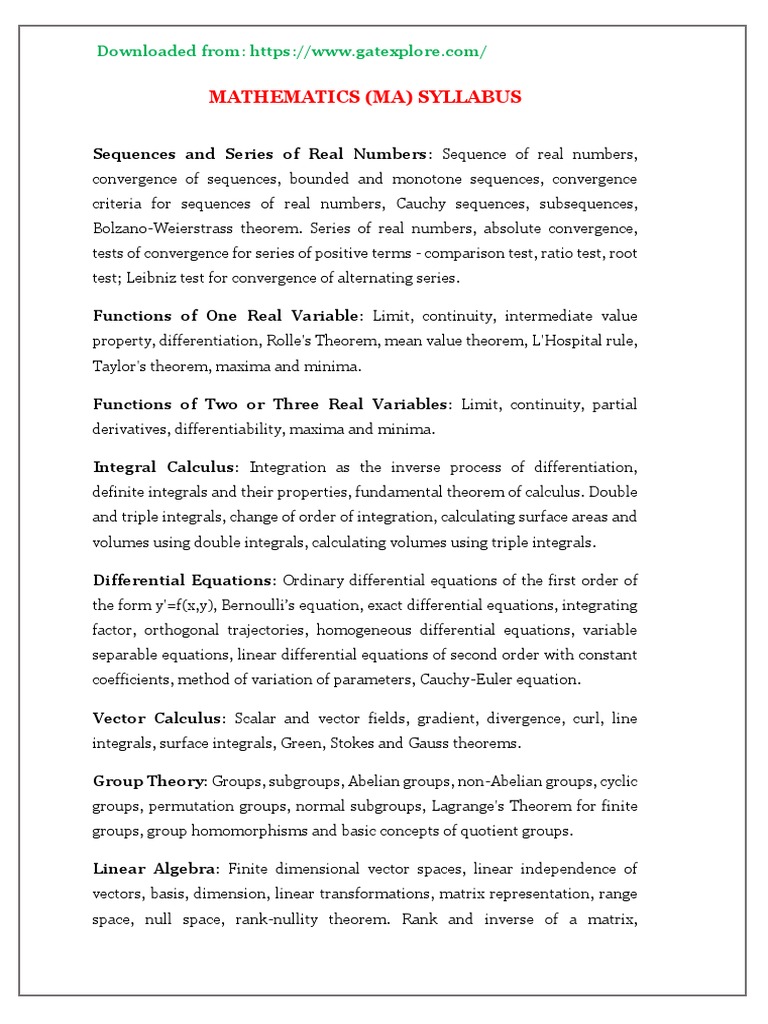 IIT JAM Mathematics Syllabus | PDF