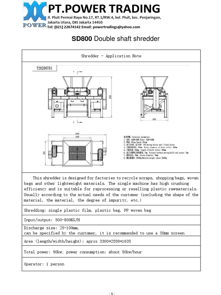 SD800 Double Shaft Shredder Overview | PDF