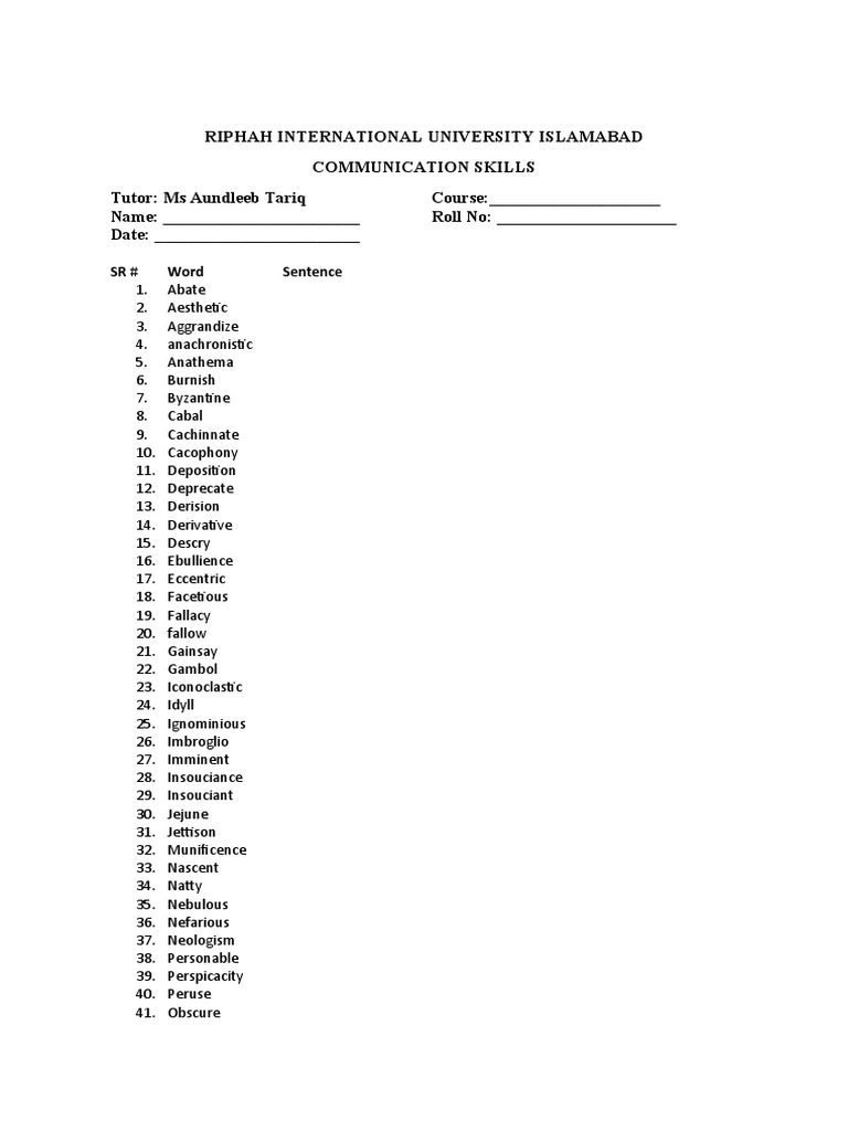 Communication Skills Vocabulary List | PDF | Travel | Home & Garden