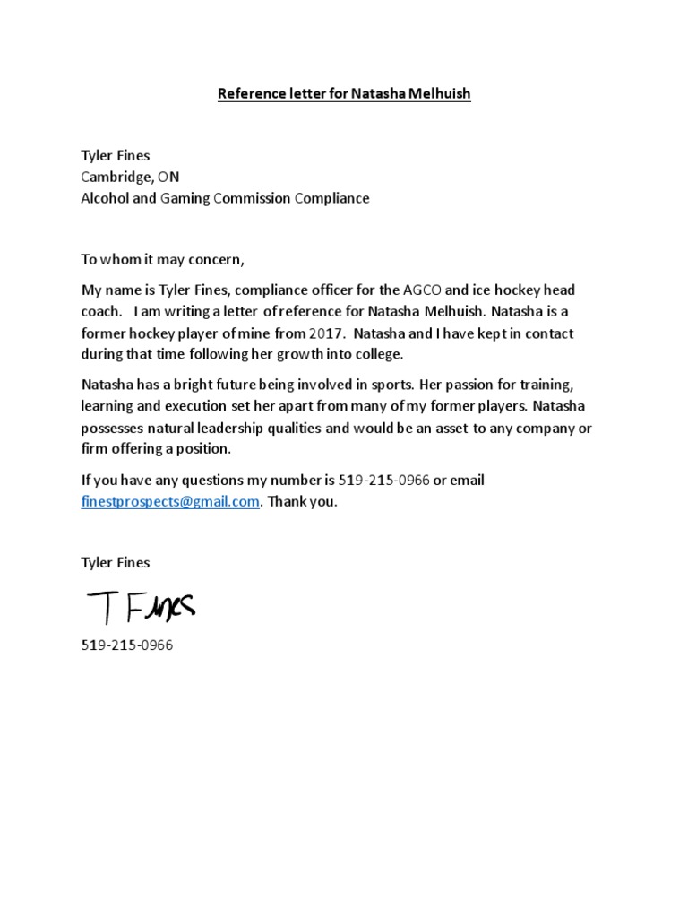 Reference Letter For Natasha Melhuish 2 | PDF | Career & Growth ...