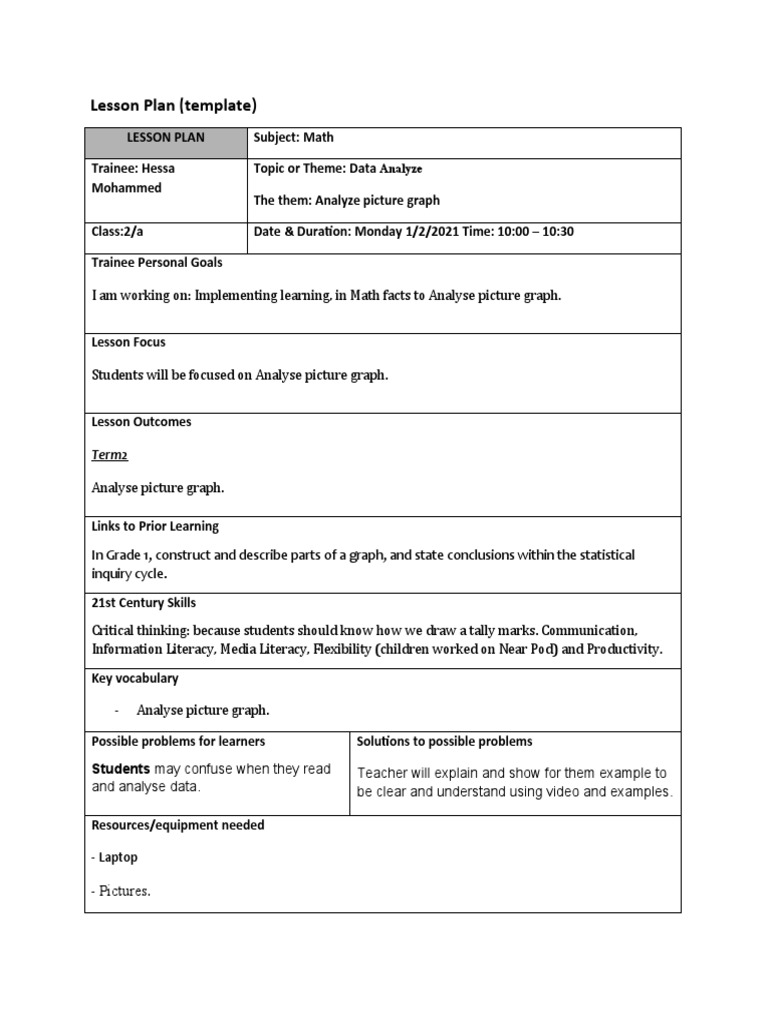 Math Lesson Plan: Analyzing Picture Graphs | PDF | Lesson Plan ...