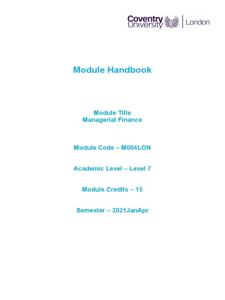 Module Handbook: Module Title Managerial Finance | PDF | Marketing ...
