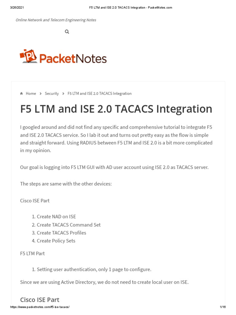 F5 LTM and ISE 2.0 TACACS Integration | PDF | Radius | Internet Protocols