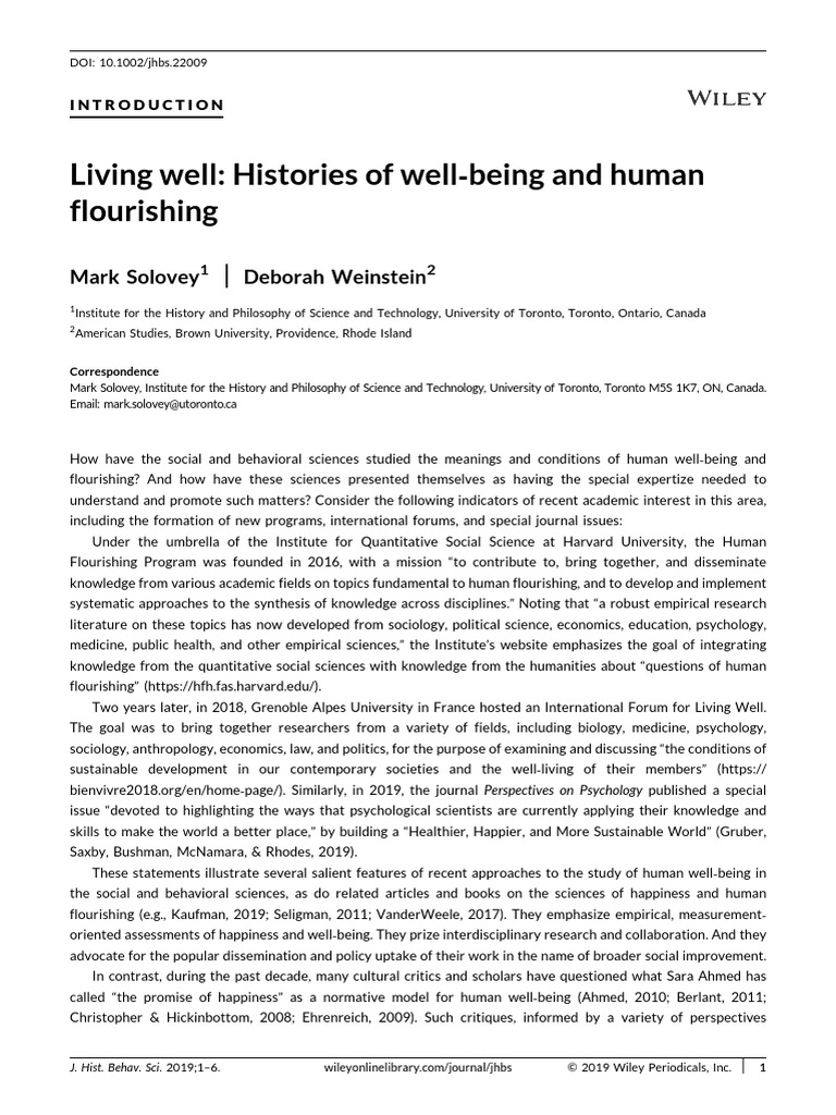 Living Well: Histories of Well Being and Human Flourishing: Mark ...