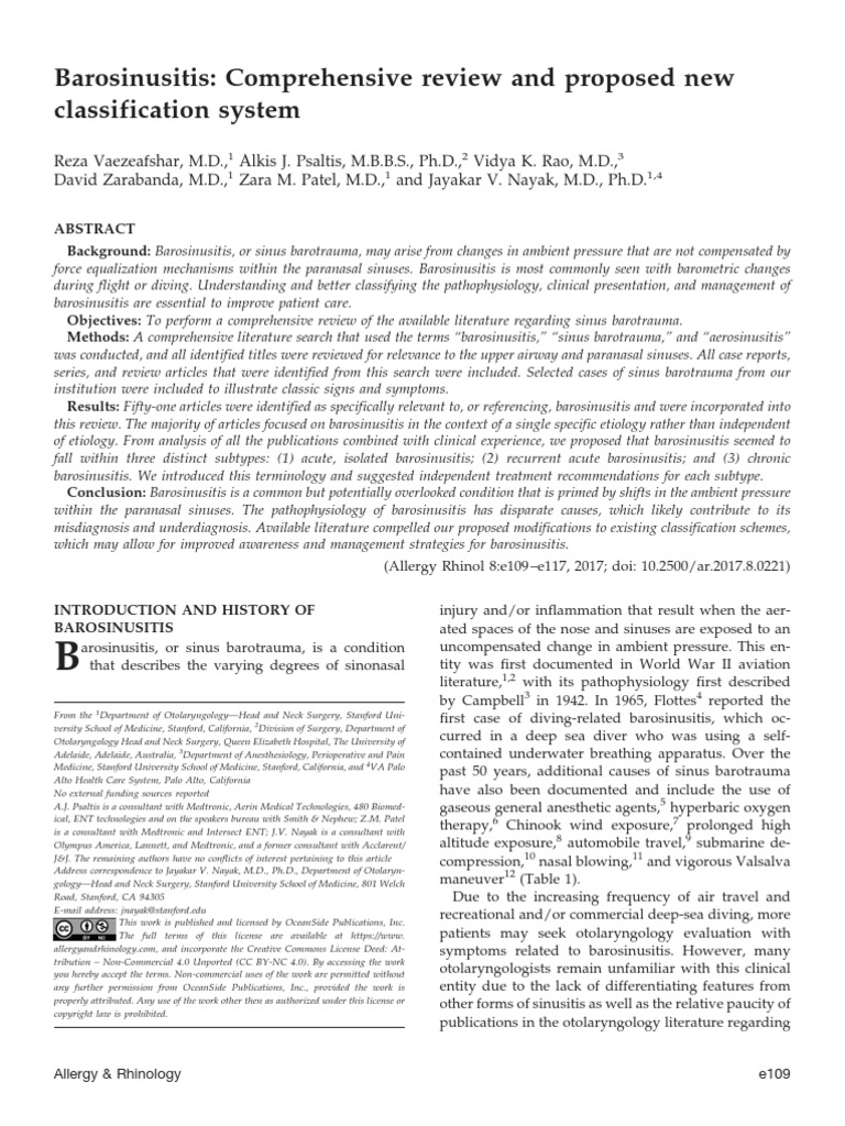 Barosinusitis Comprehensive Review and Proposed New | PDF | Medicine ...